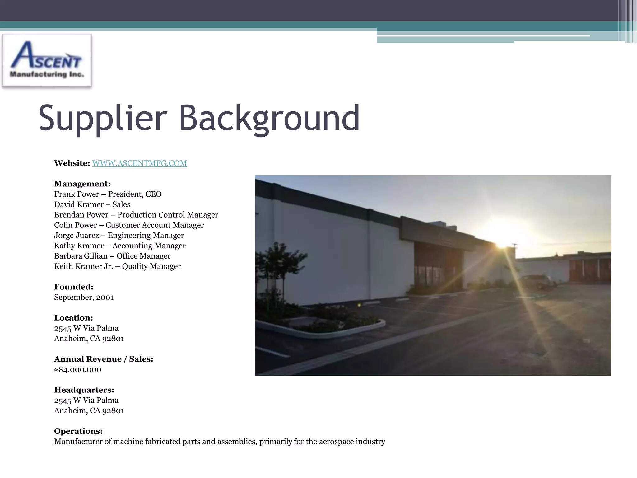 Ascent Manufacturing | PPT