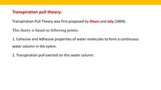 Ascent of sap and transpiration | PPTX