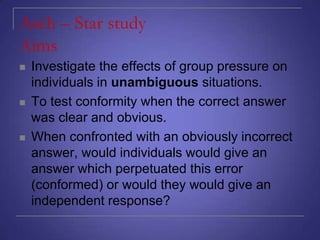 Asch Conformity Social Psychology AS | PPTX