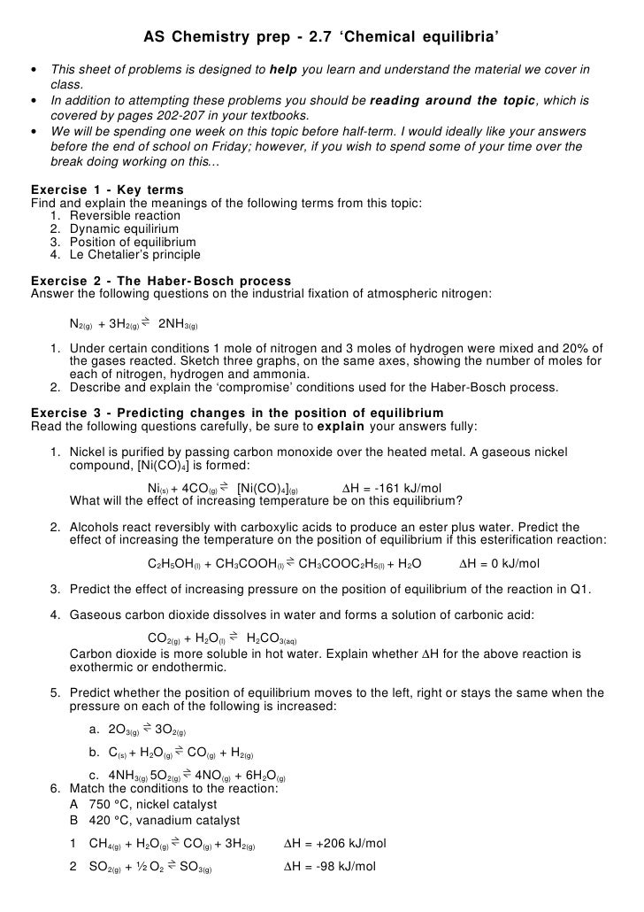 As Chemistry Prep 2 7 Chemical Equilibria