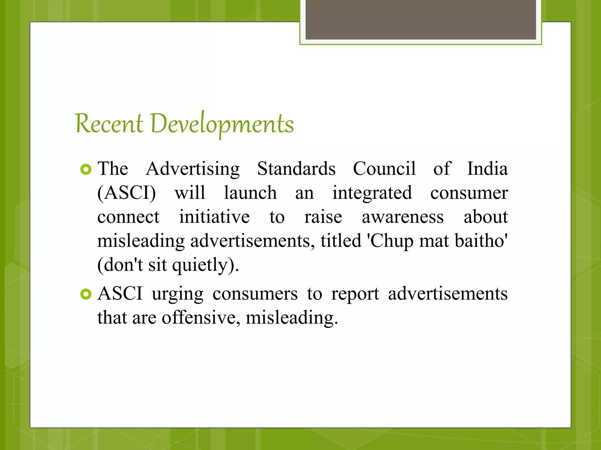 ASCI: Advertising Standard Council of India | PPTX