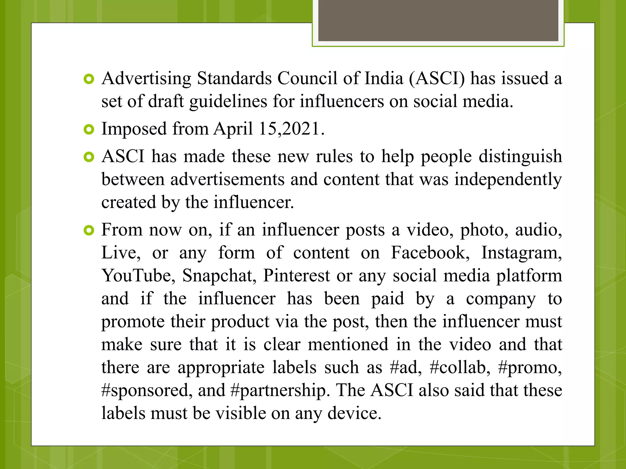 ASCI: Advertising Standard Council of India | PPTX