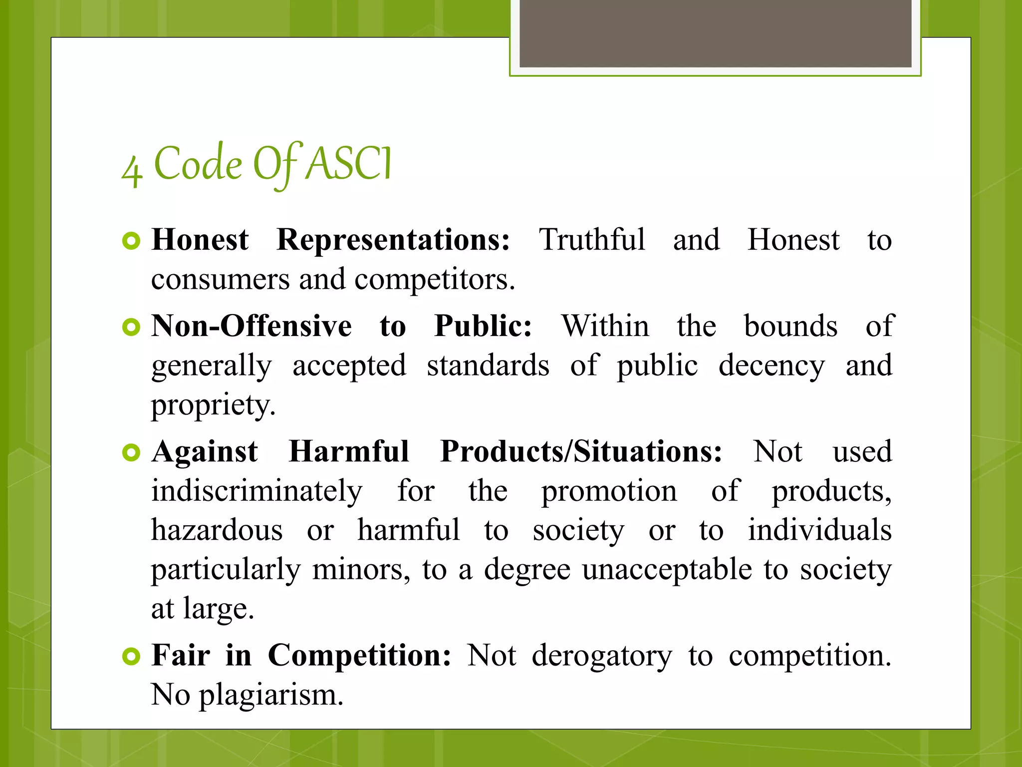 ASCI: Advertising Standard Council of India | PPTX