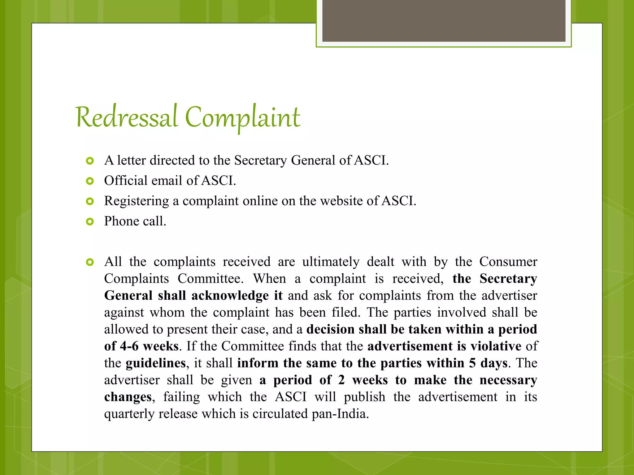 ASCI: Advertising Standard Council of India | PPTX