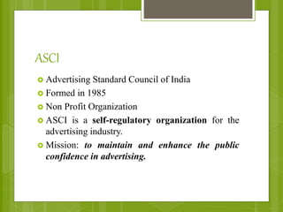 ASCI: Advertising Standard Council of India | PPTX