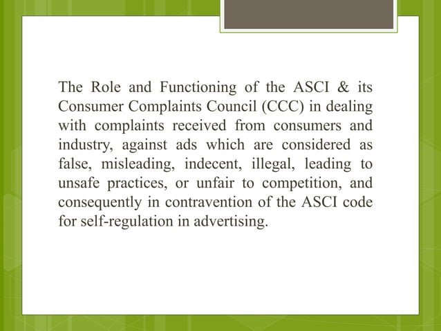 ASCI: Advertising Standard Council of India | PPTX