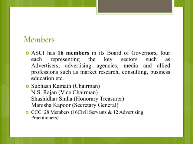 ASCI: Advertising Standard Council of India | PPTX