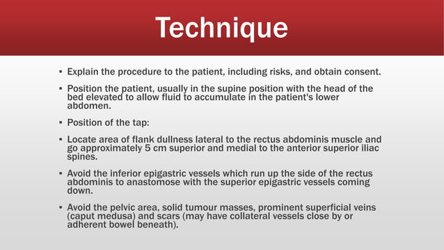 Ascitic tap or paracentesis | PPTX | First Aid | Injuries