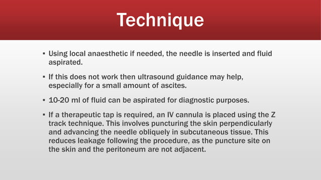 Ascitic tap or paracentesis | PPTX | First Aid | Injuries
