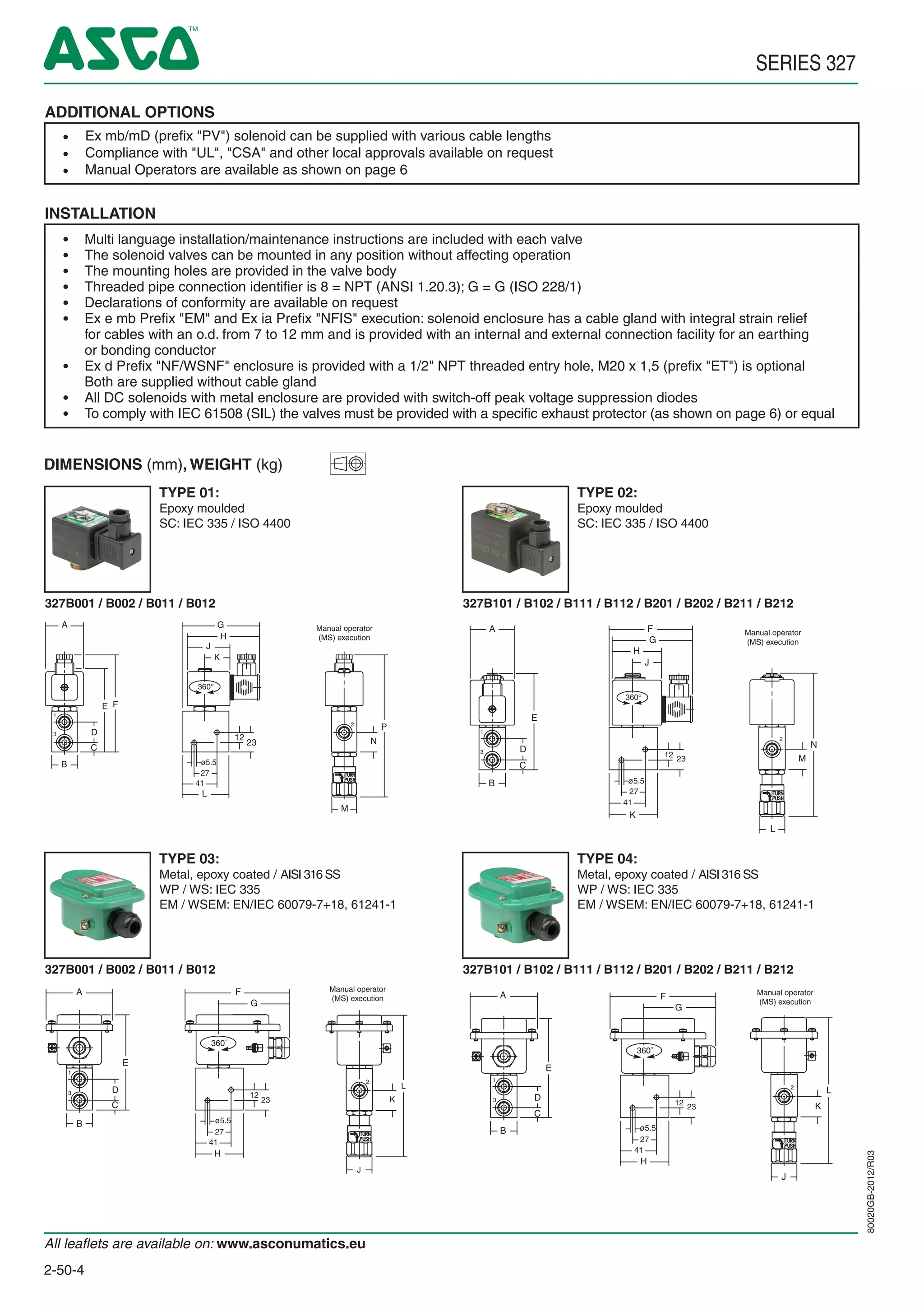 ASCO ATEX Solenoid Valves - 327 Series - Spec Sheet | PDF