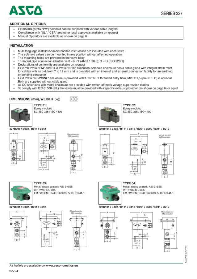 ASCO ATEX Solenoid Valves - 327 Series - Spec Sheet | PDF