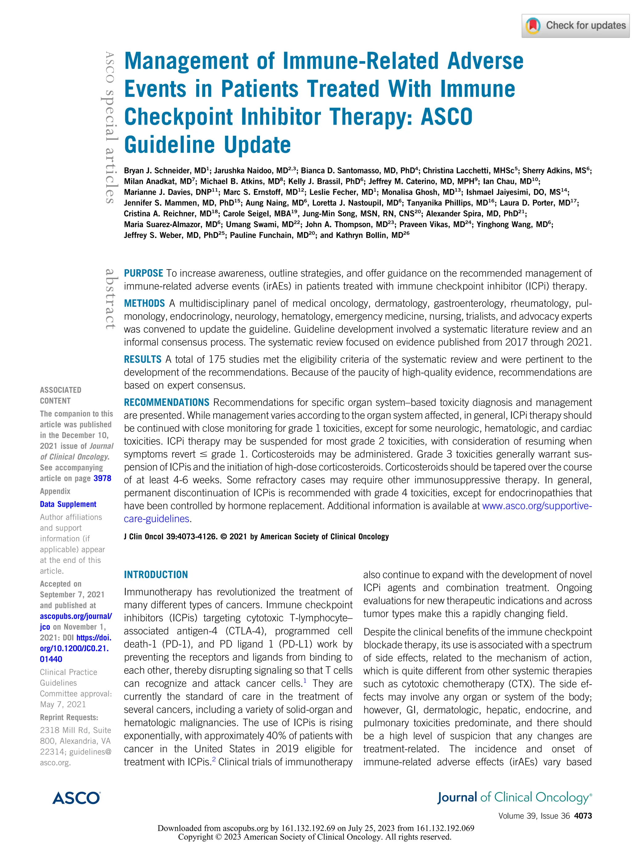 ASCO Guideline managmente of immune related advers events | PDF