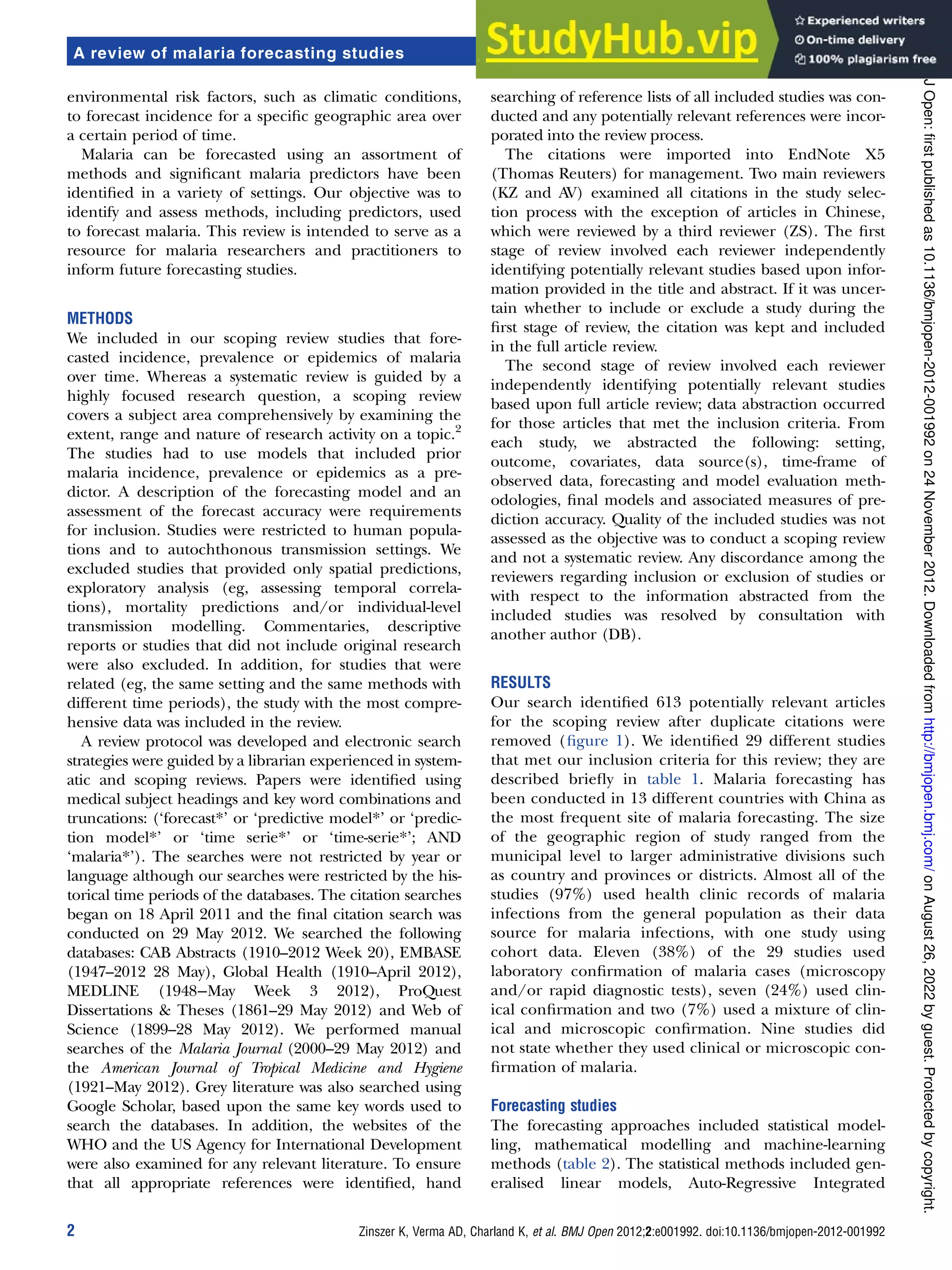 A Scoping Review Of Malaria Forecasting Past Work And Future Directions ...