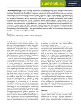 A Scoping Review Of The Use Of Ethnographic Approaches In Implementation Research And ...