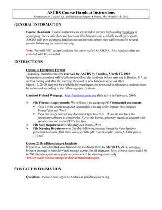 A S C R S Course Instructions 2010 | PDF