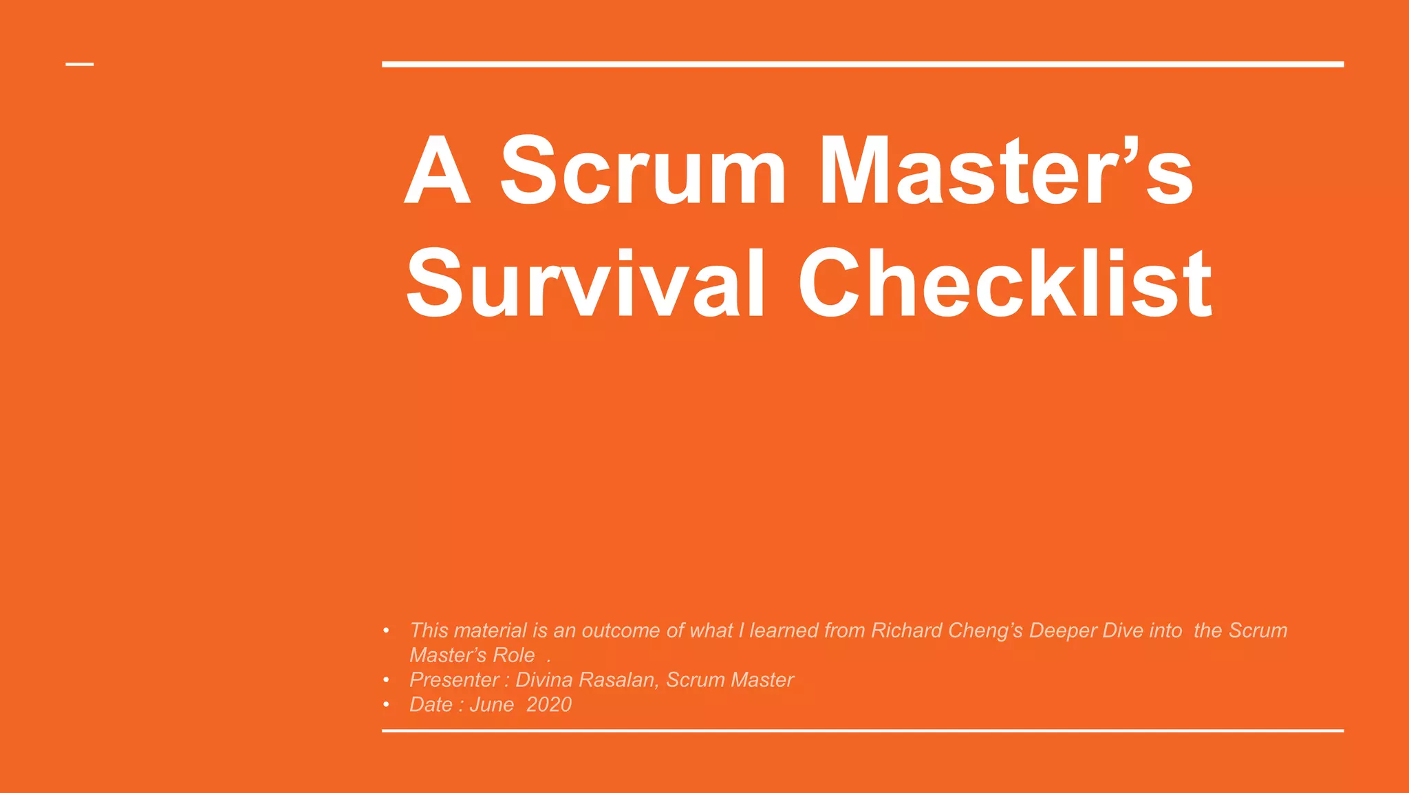 A Scrum Master's Survival Checklist | PPT