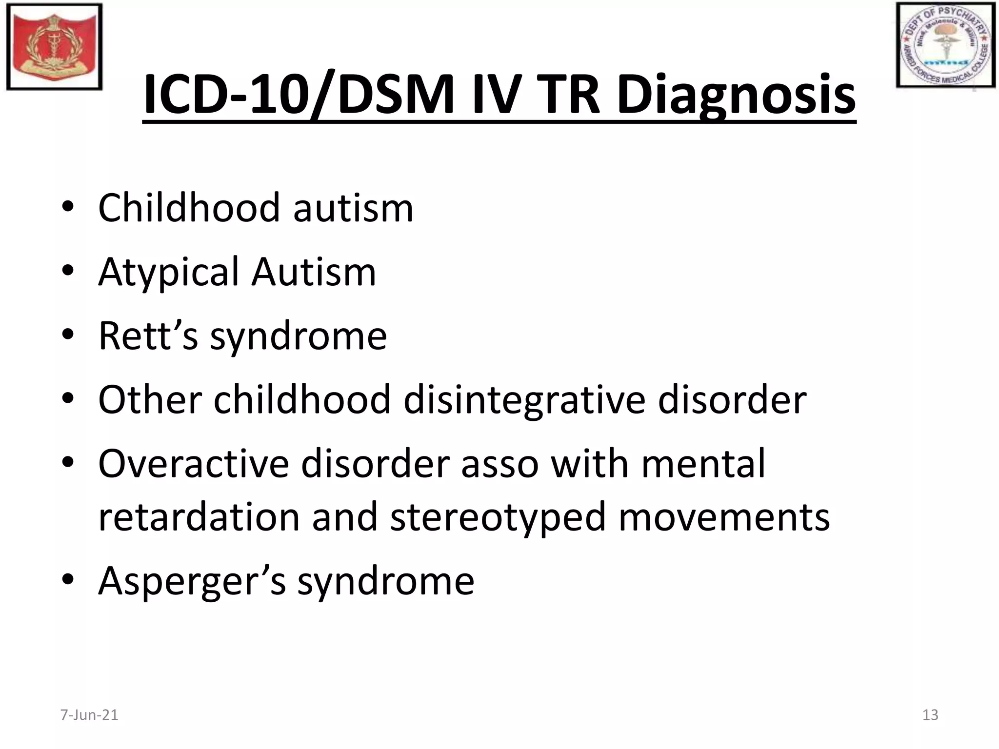 AUTISM SPECTRUM DISORDER, CHILDHOOD AUTISM, ATYPICAL AUTISM | PPTX