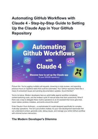 Automating GitHub Workflows with Claude 4 - Step-by-Step Guide to Setting Up the Claude App in ...