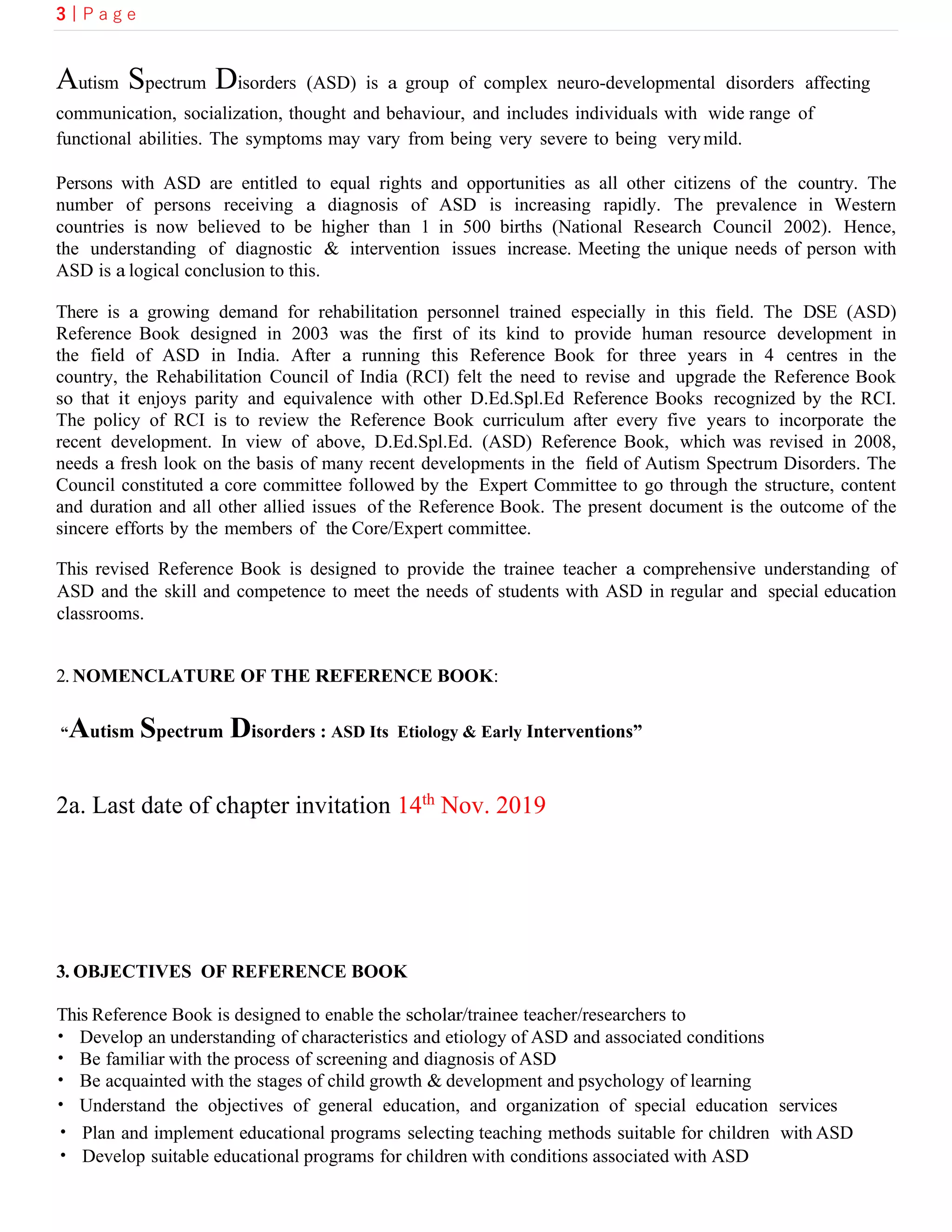 AUTISM SPECTRUM DISORDERS : ITS ETIOLOGY & EARLY INTERVENTIONS” Chapters Invited ASD | PDF