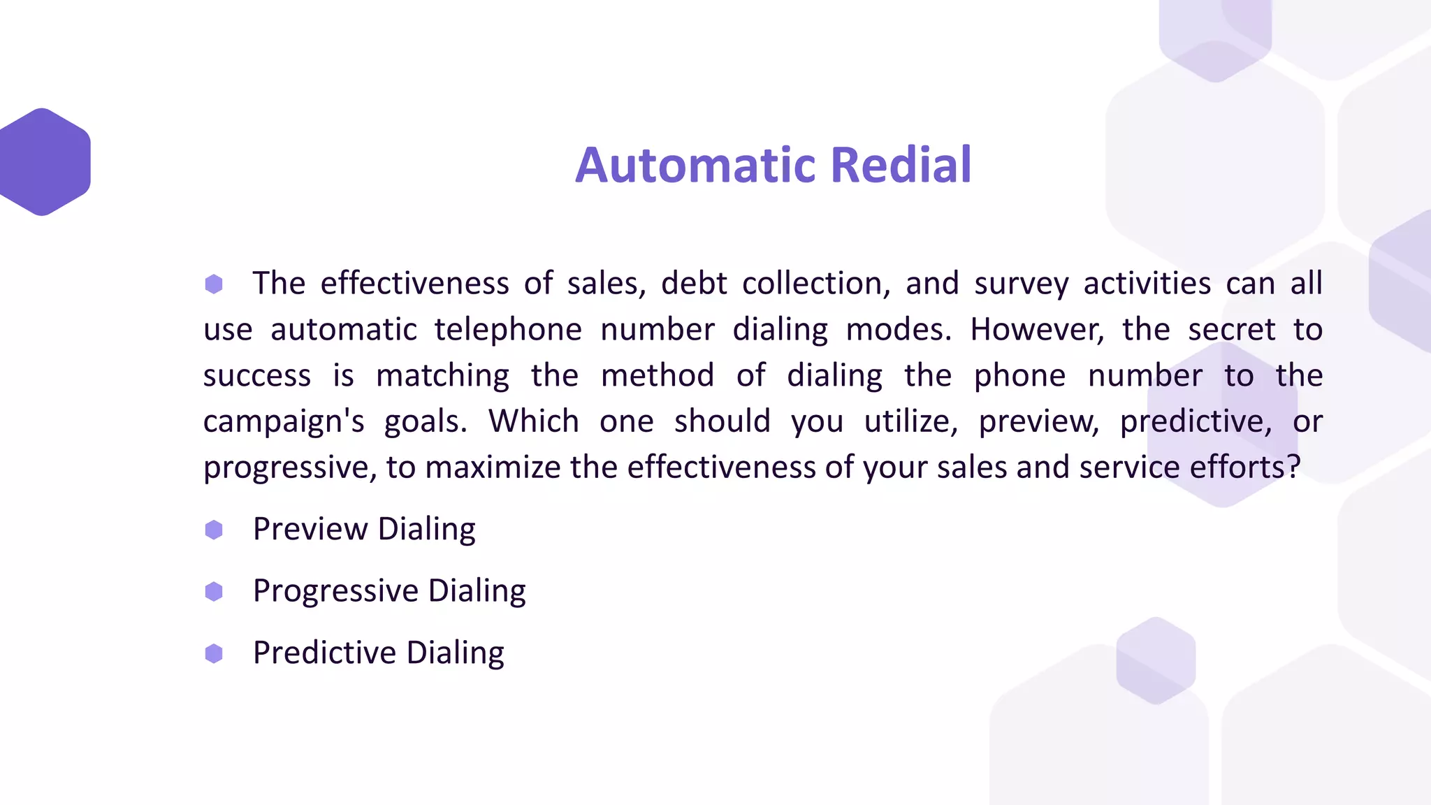 Automatic Redial | Different Types of Auto Dialer Software | PPT