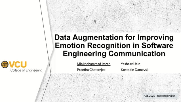 Data Augmentation for Improving Emotion Recognition in Software Engineering Communication | PPT
