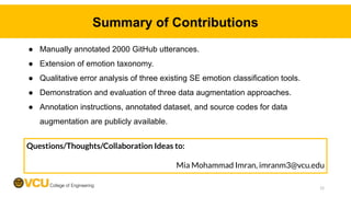 Data Augmentation for Improving Emotion Recognition in Software Engineering Communication | PPT