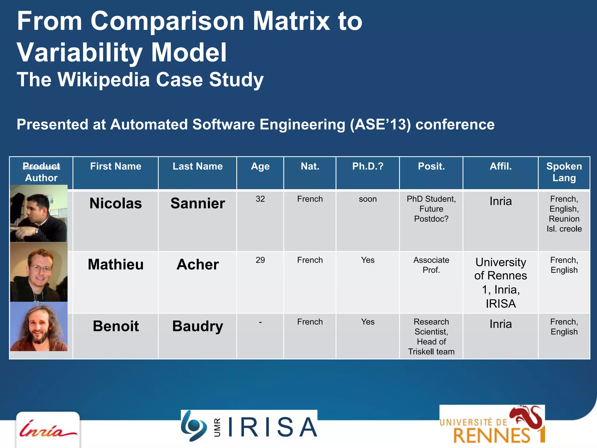 Product Comparison Matrix (PCM), Variability Modeling: The Wikipedia ...