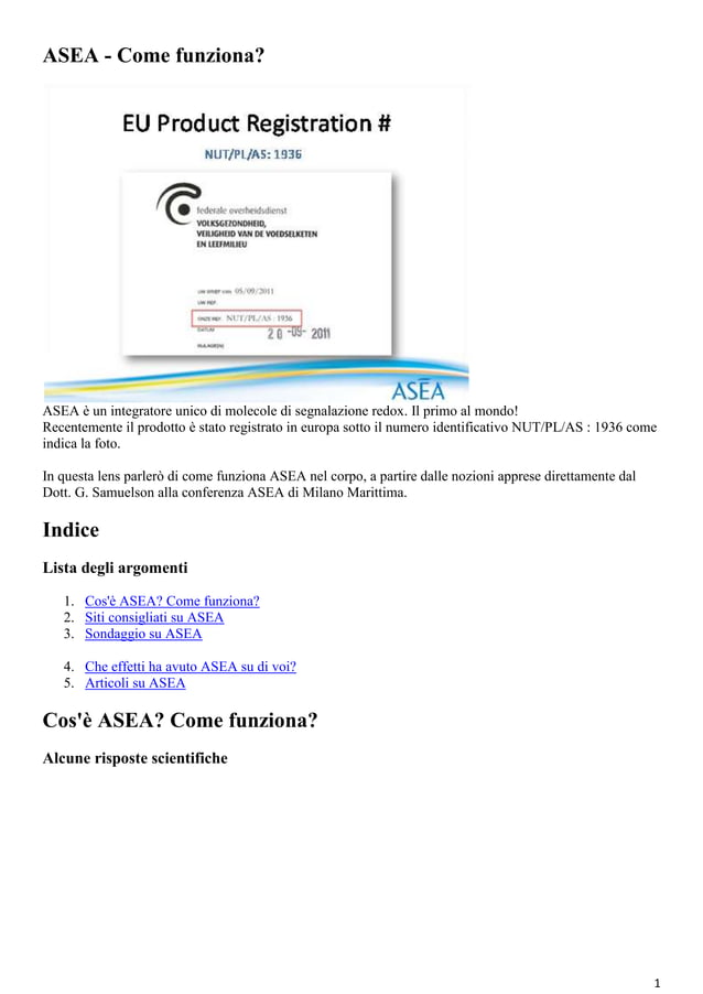 Asea come funziona www.squidoo.com asea-integratore | PDF