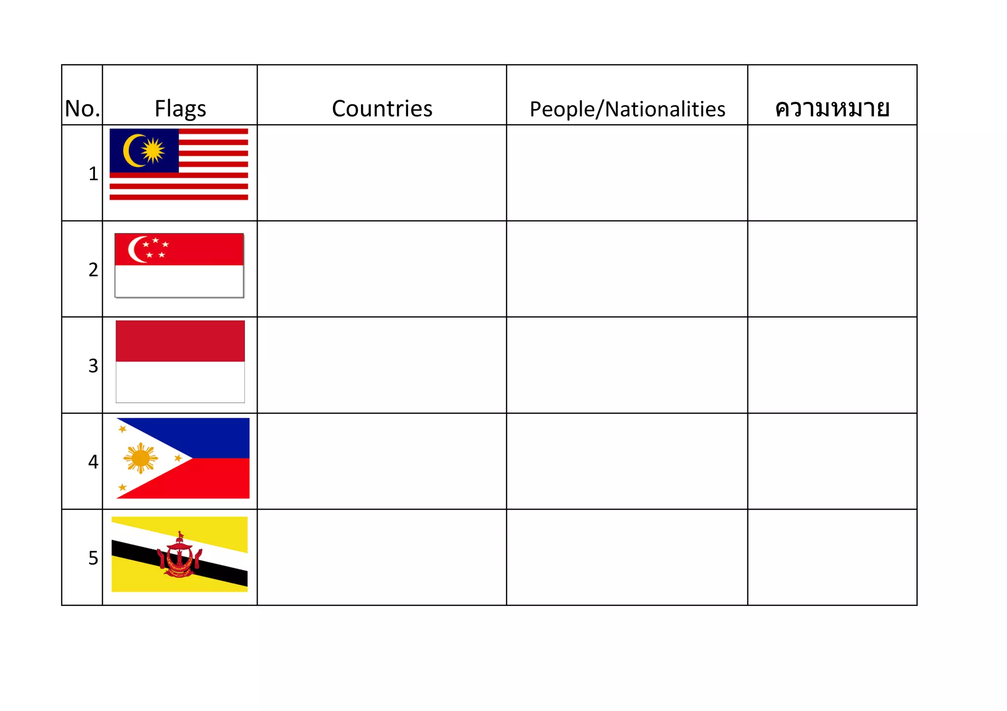 Asean flags worksheet | PDF