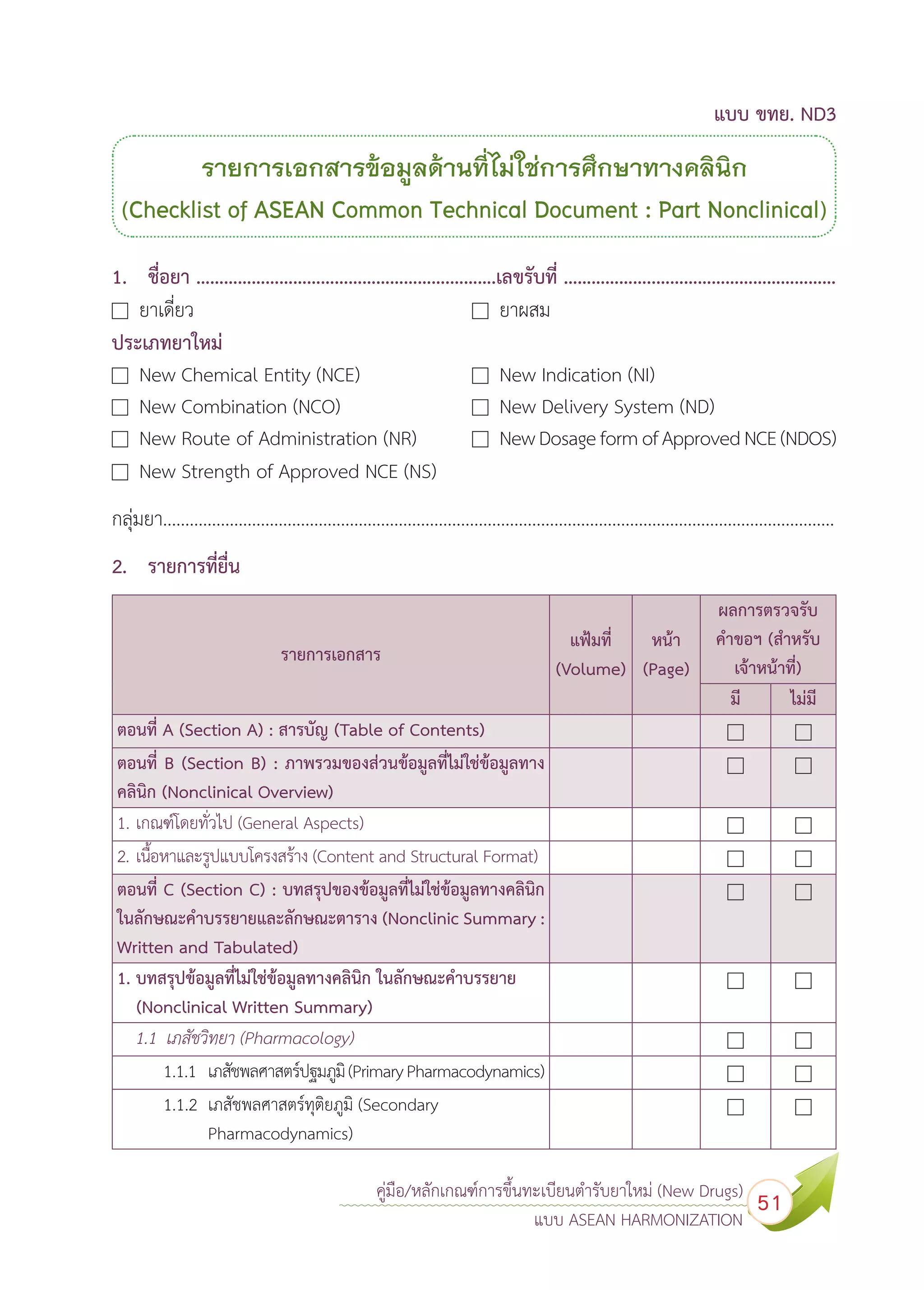 คู่มือ/หลักเกณฑ์การขึ้นทะเบียนตำรับยาใหม่ (New Drugs) แบบ Asean ...