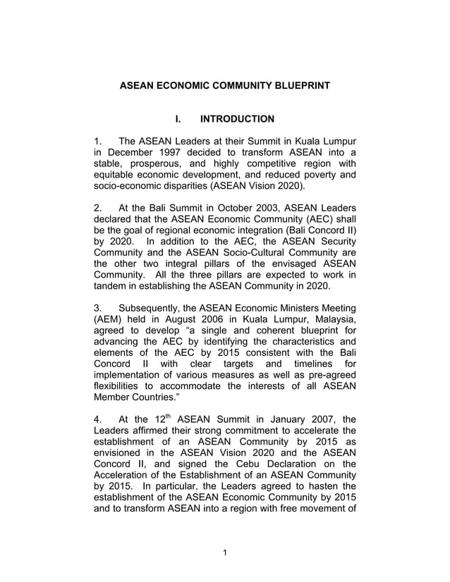 ASEAN Economic Community Blueprint | PDF | Business | Business and Finance