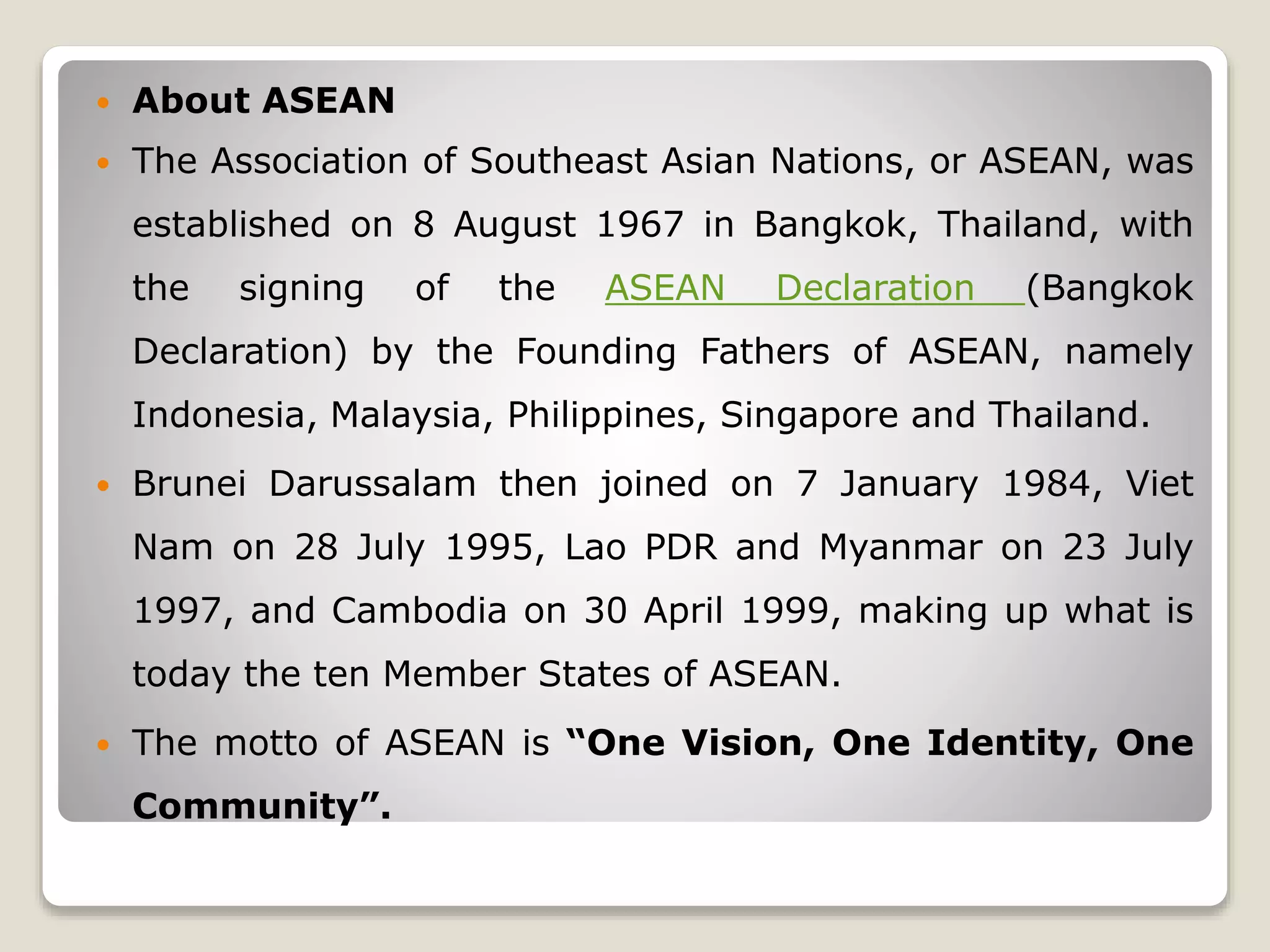 ASEAN or Association of Southeast Asian Nations | PPTX
