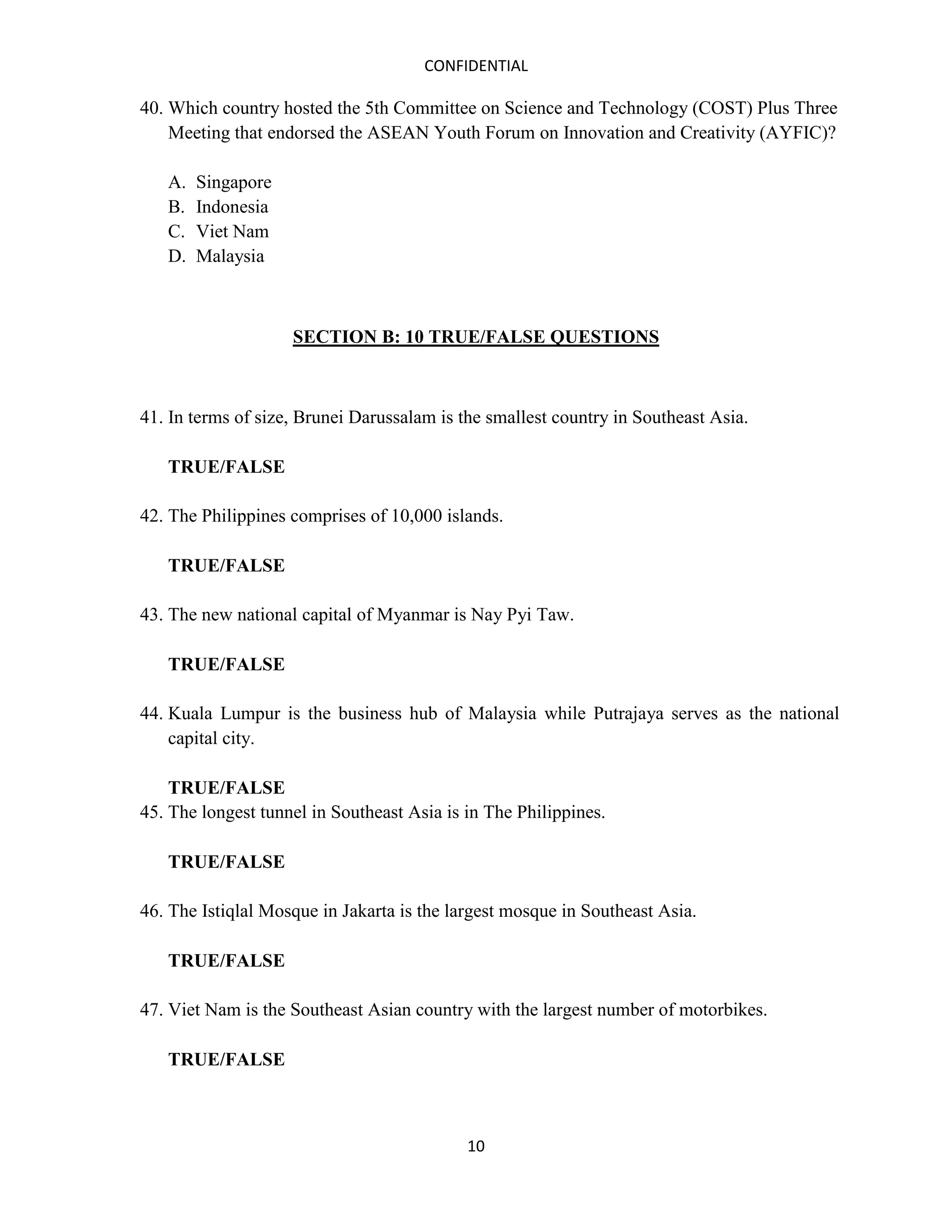 Asean quiz question preliminary 2014 | PDF