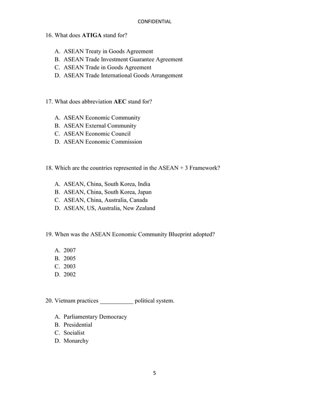 Asean quiz question preliminary 2014 | PDF