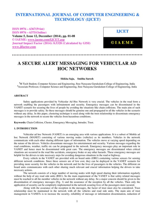 A secure alert messaging for vehicular ad hoc networks | PDF