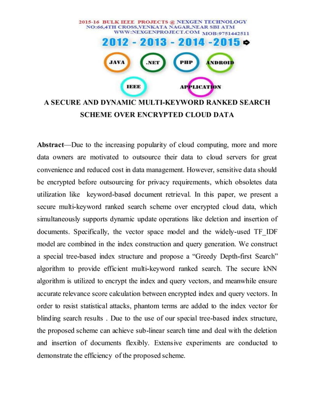 A SECURE AND DYNAMIC MULTI-KEYWORD RANKED SEARCH SCHEME OVER ENCRYPTED ...