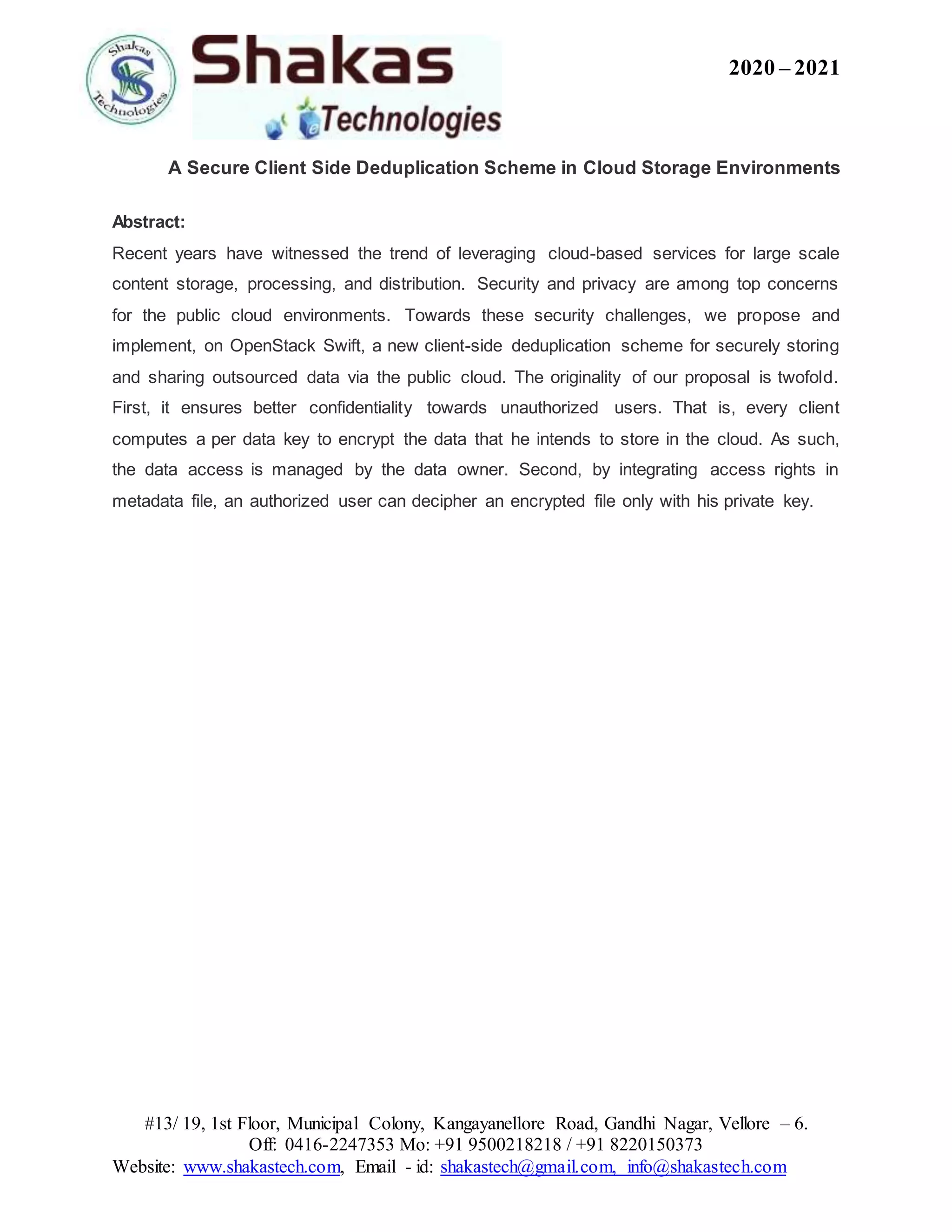 Secure Client Side Deduplication Scheme For Cloud Storage Pdf