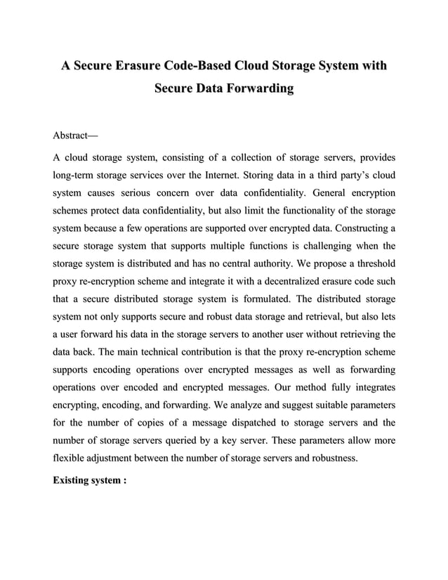 A secure erasure code based cloud storage | DOCX | Data Storage and Warehousing | Computing