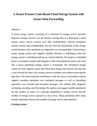 A secure erasure code based cloud storage | PDF