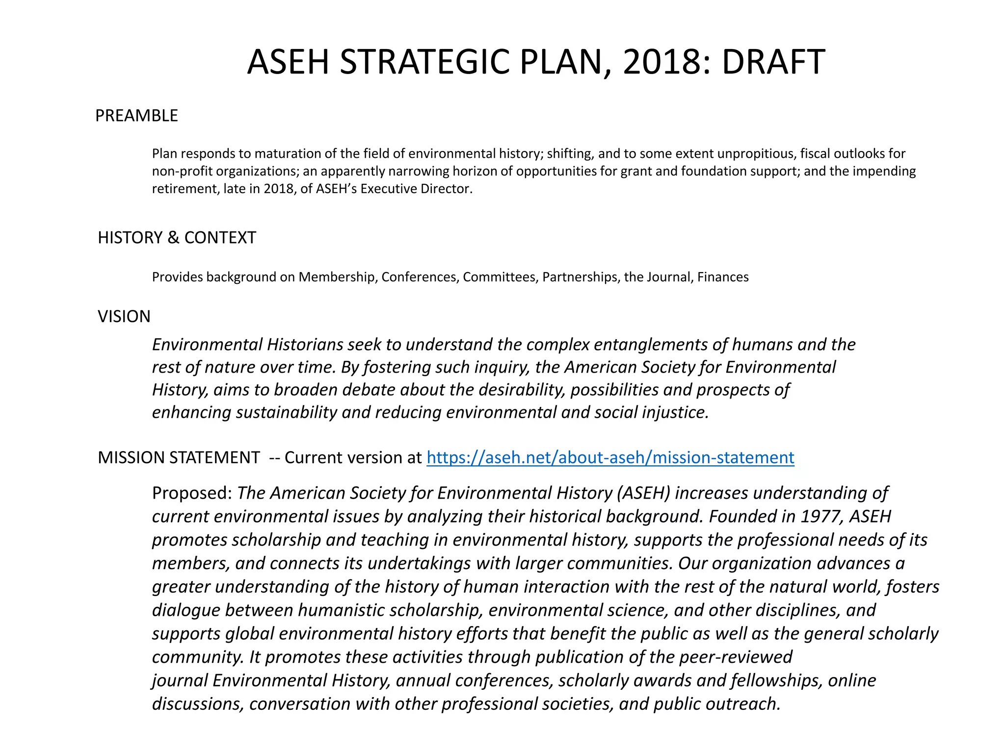 ASEH Draft Strategic Plan 2018 | PPT