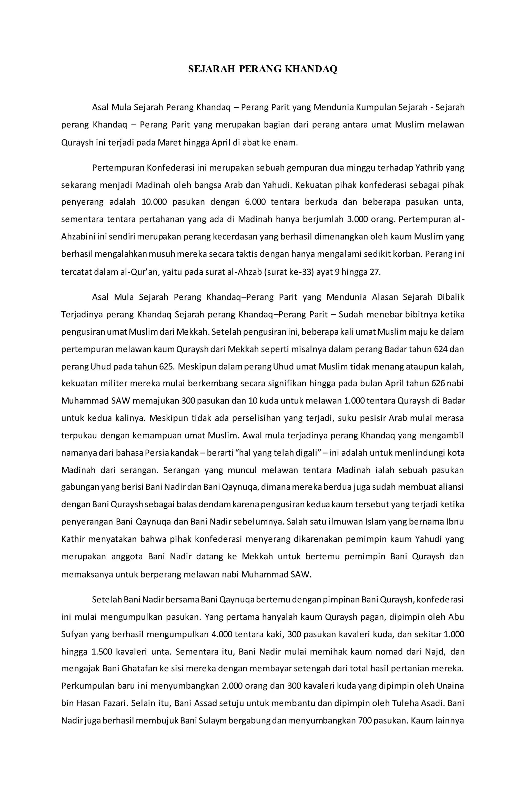 SEJARAH PERANG KHANDAQ | DOCX