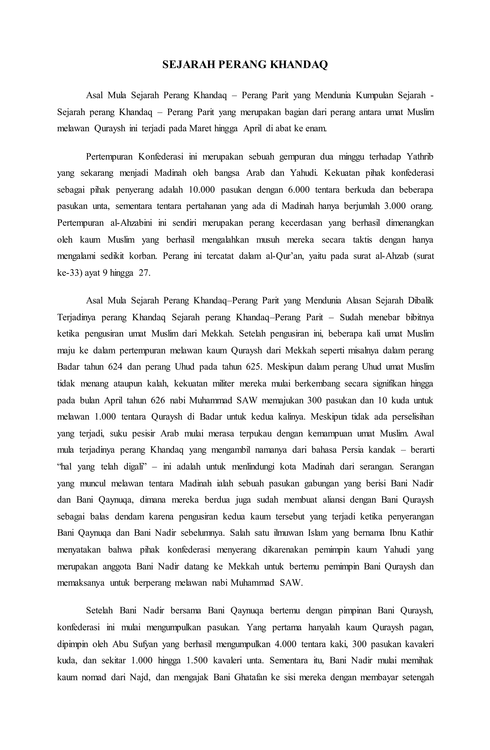 SEJARAH PERANG KHANDAQ | DOCX