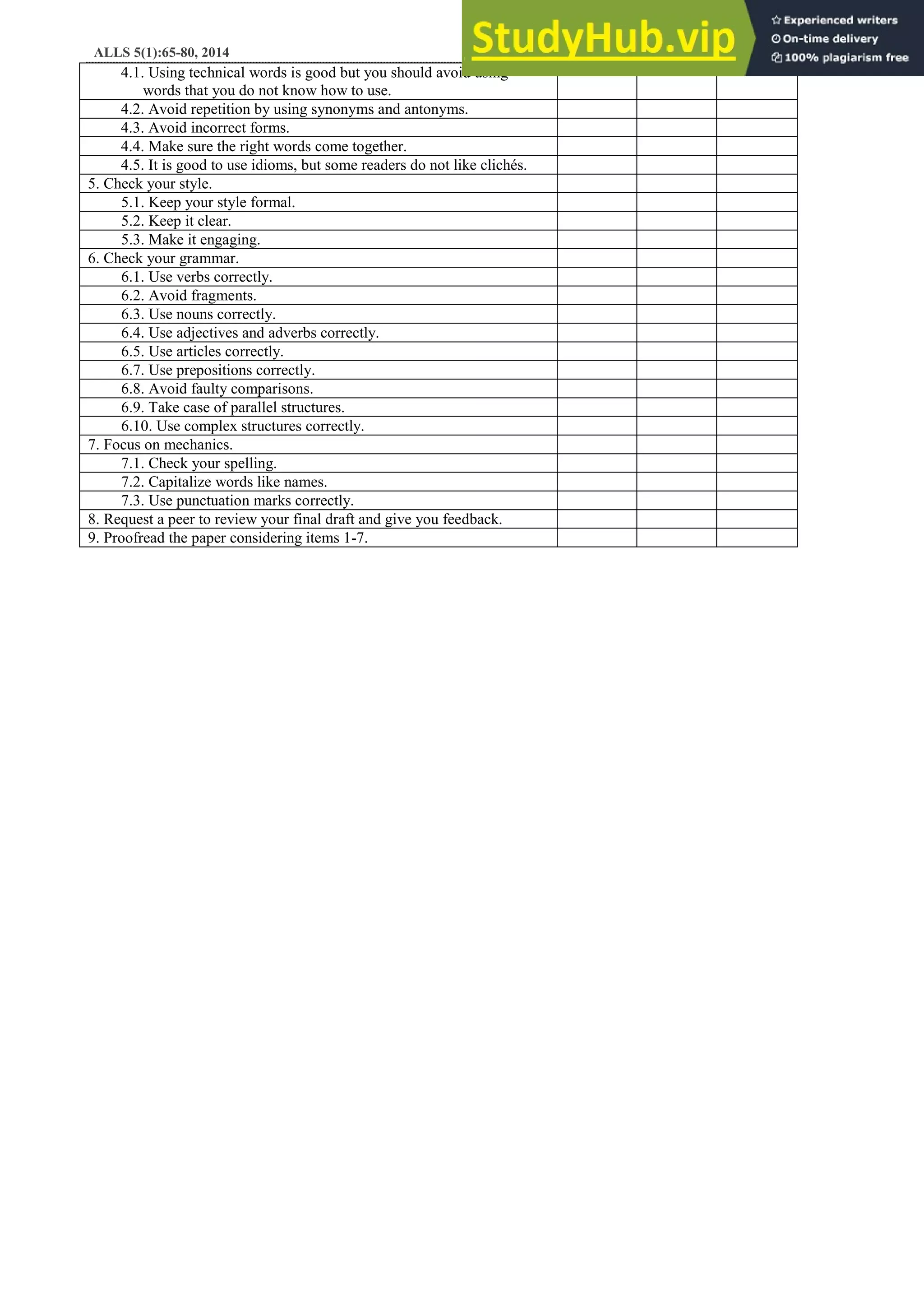 A Self-Assessment Checklist For Undergraduate Students Argumentative ...