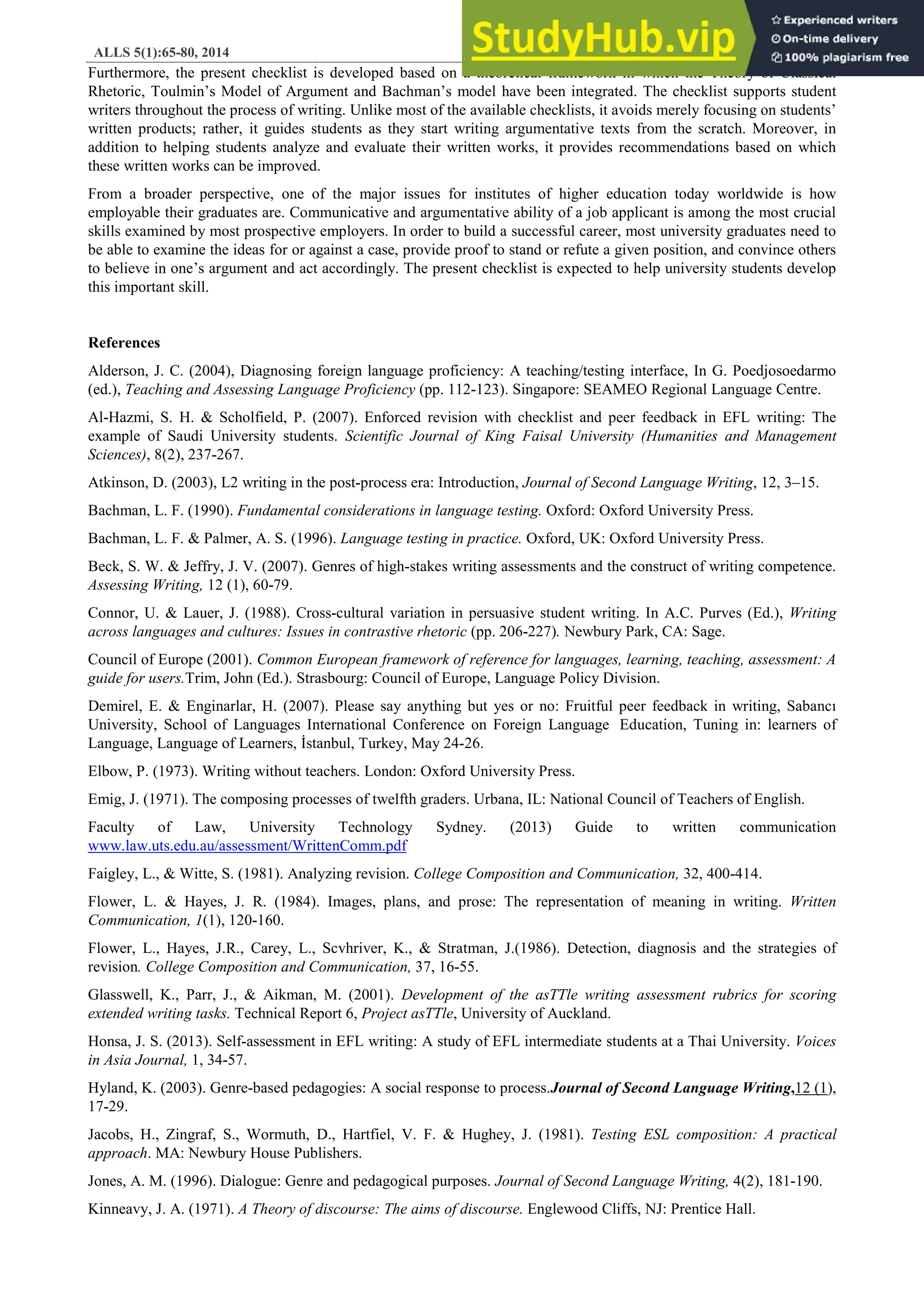 A Self-Assessment Checklist For Undergraduate Students Argumentative ...