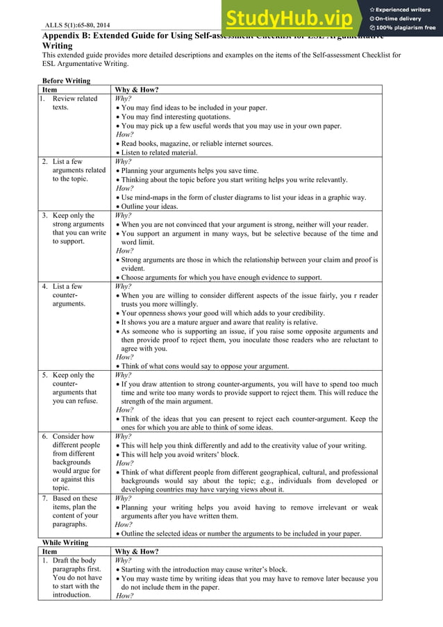 A Self-Assessment Checklist For Undergraduate Students Argumentative ...