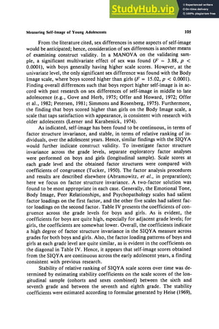 A Self-Image Questionnaire For Young Adolescents (SIQYA) Reliability ...