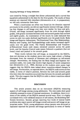 A Self-Image Questionnaire For Young Adolescents (SIQYA) Reliability ...