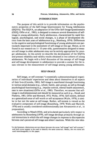 A Self-Image Questionnaire For Young Adolescents (SIQYA) Reliability ...