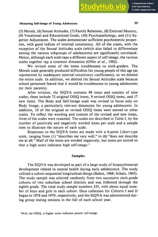 A Self-Image Questionnaire For Young Adolescents (SIQYA) Reliability ...