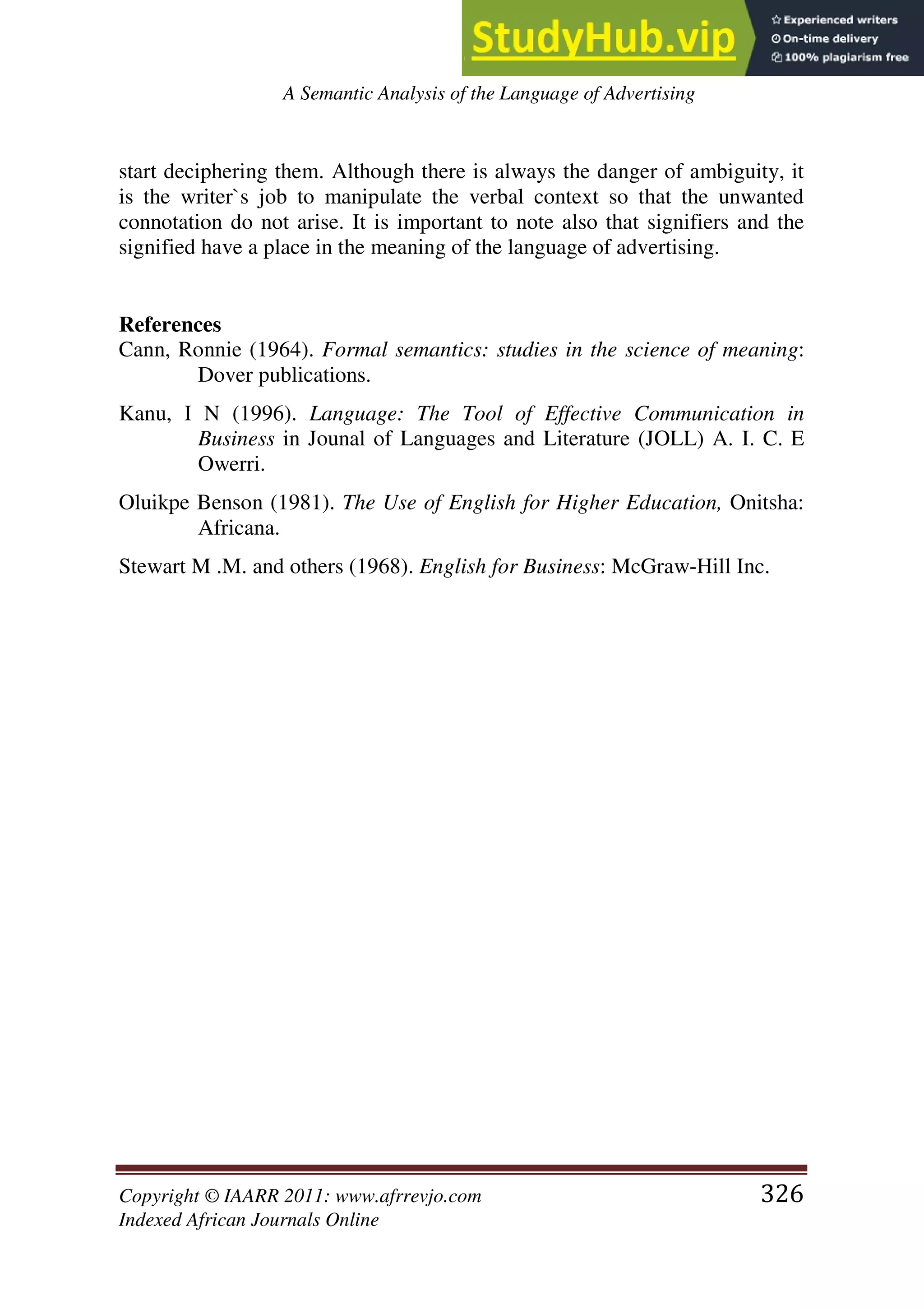 A Semantic Analysis Of The Language Of Advertising | PDF